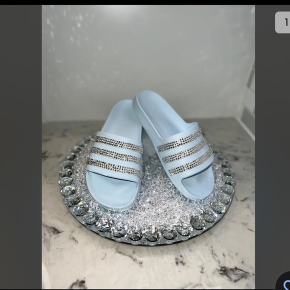 adidas | Shoes | Custom Blinged Adidas Adilette Aqua Slides Powder Blue ...